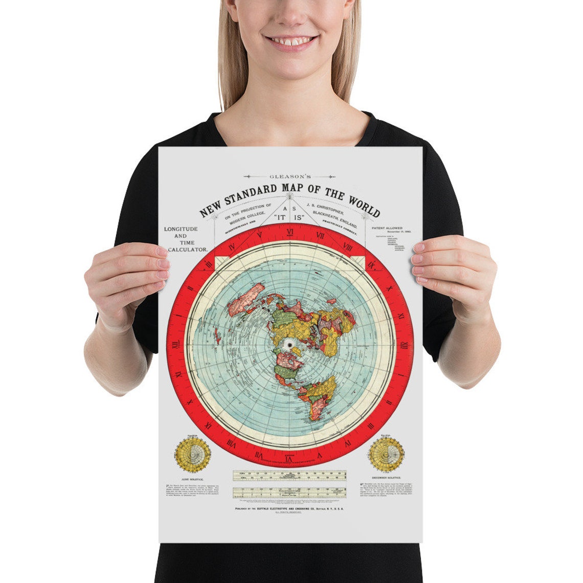 Alex Gleason 1892 Map Remastered Hi-res Poster, Flat Earth Print, Flat ...