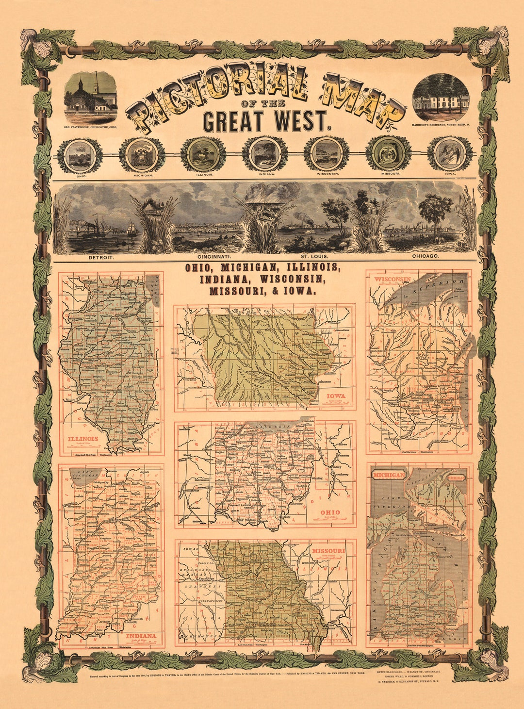 Pictorial Map of the Great West, Digital Download, Old USA Map ...