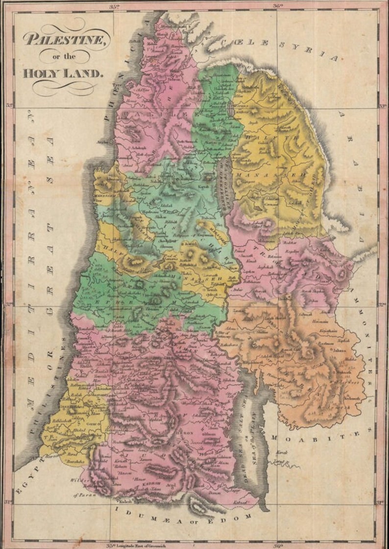 Holy Land Map, Digital Download, Ancient Map of Palestine, Great ...