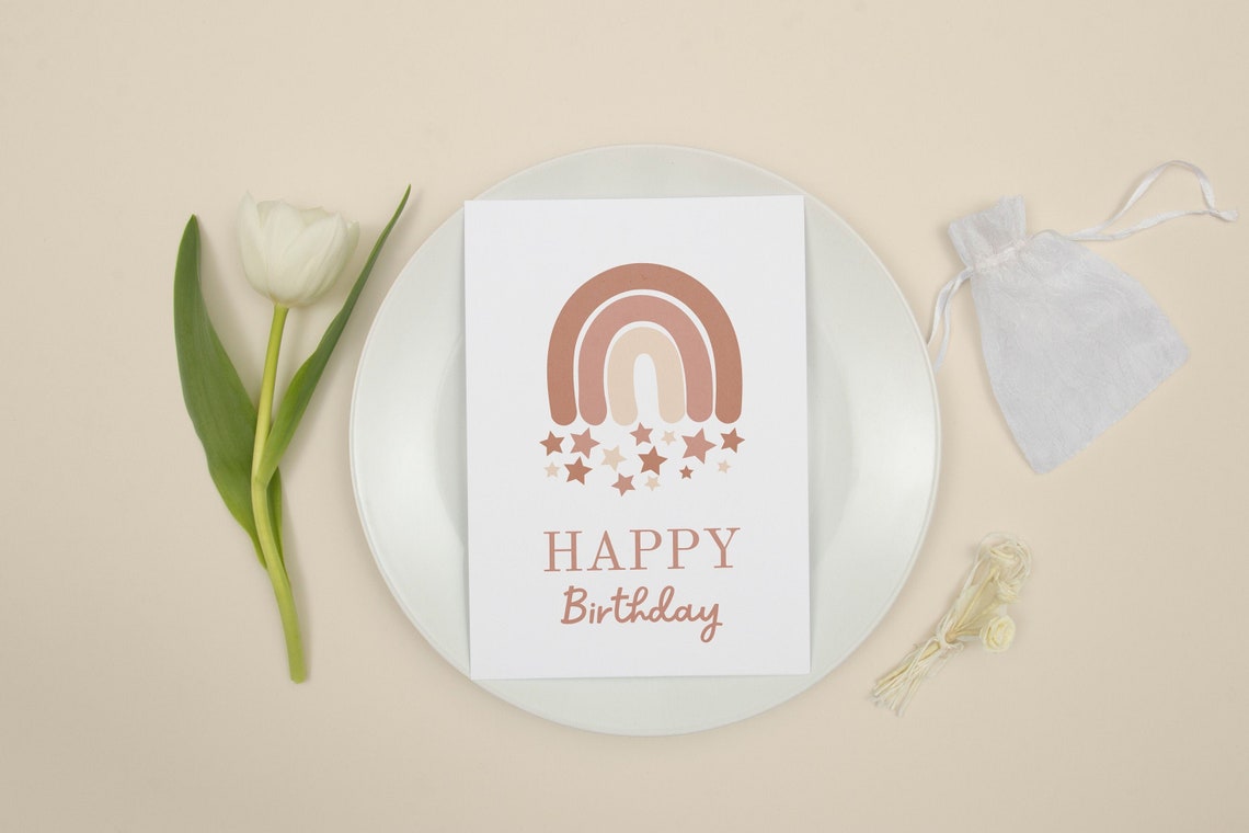 Boho Happy Birthday Card, Birthday Card, Happy Birthday, Canva Edit ...