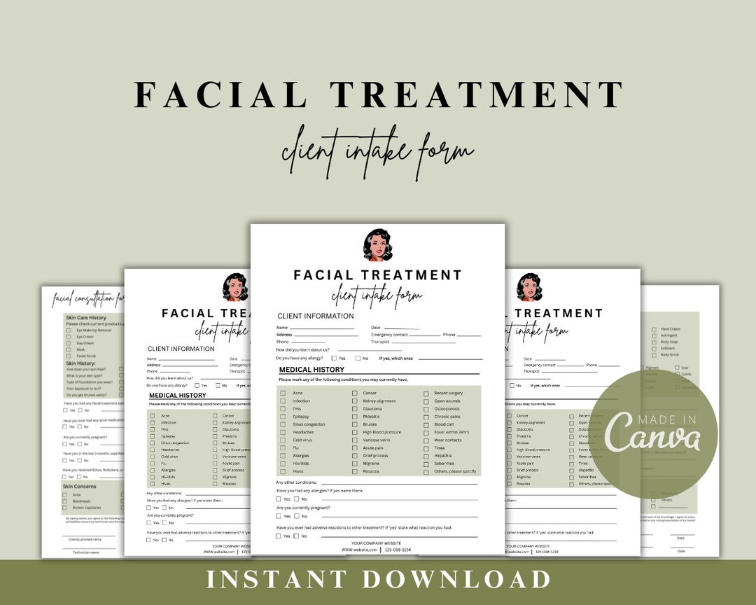 Facial Treatment Forms | Editable Esthetician Templates | Printable ...