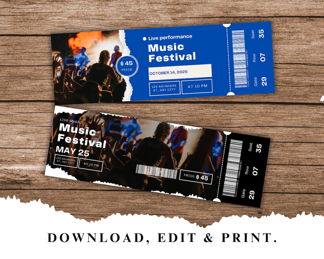 Editable Concert Ticket Template, DIY Event Ticket, Custom Concert ...