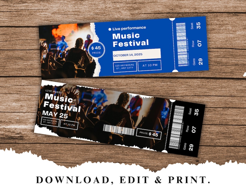 Editable Concert Ticket Template, DIY Event Ticket, Custom Concert ...