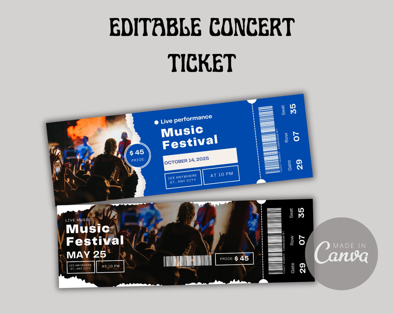 Editable Concert Ticket Template, DIY Event Ticket, Custom Concert ...
