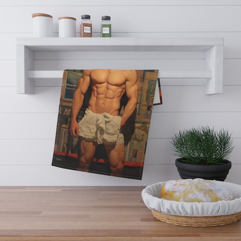 Urban Adonis Tea Towel Bold Kitchen Artistry Muscle Man Towel Gay Man ...