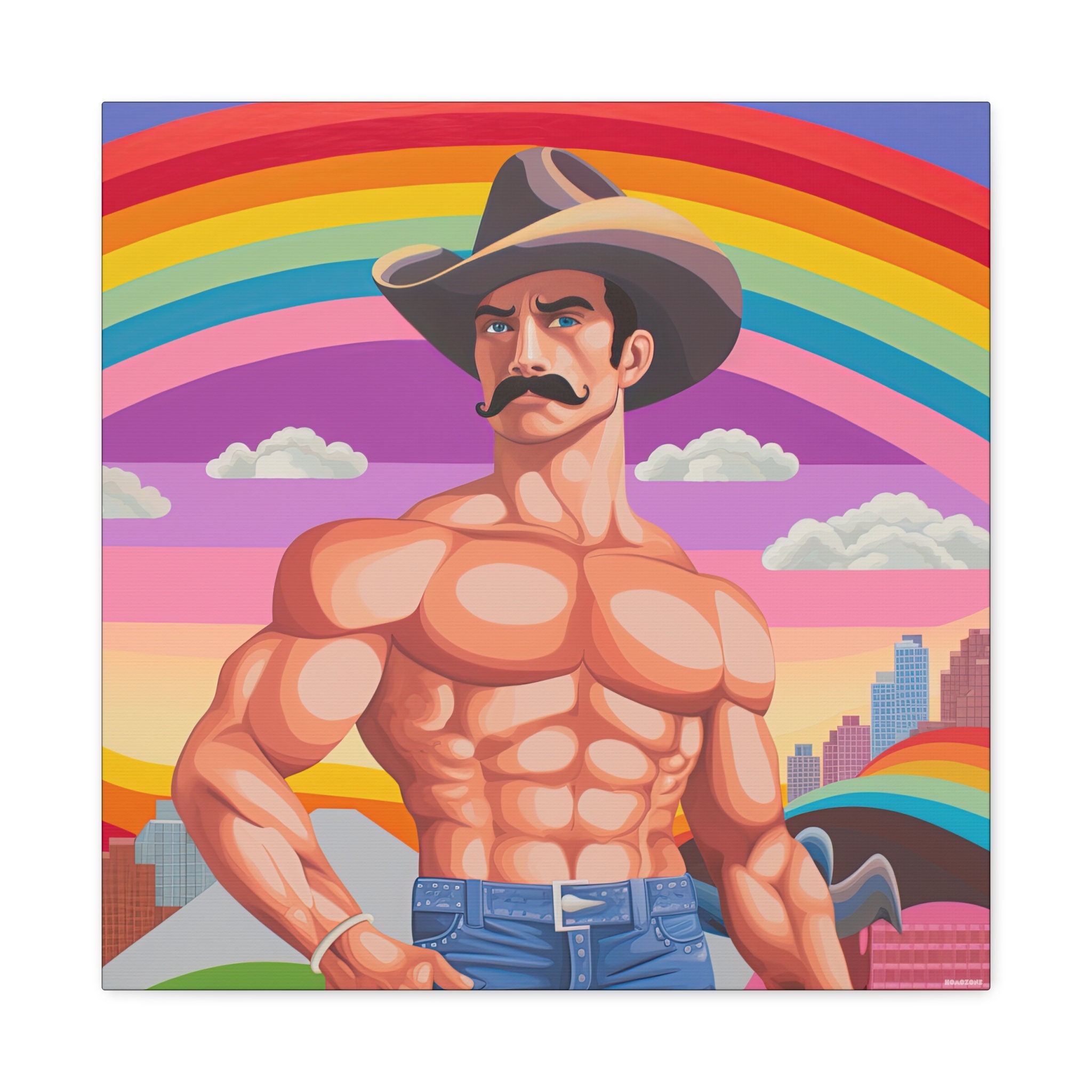 Rainbow Cowboy Canvas Art Shirtless LGBT Pride Vibrant Wall Decor LGBTQ ...