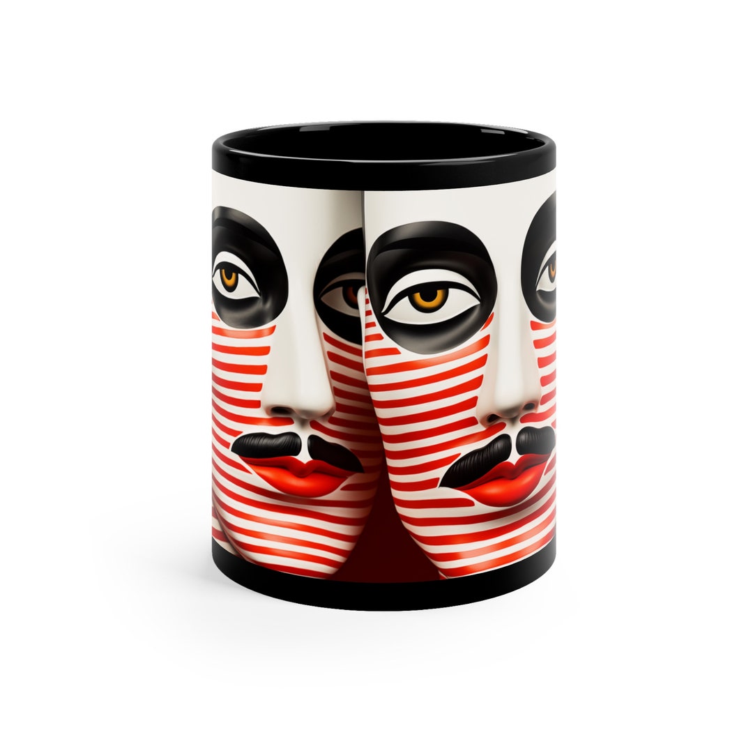 Art Deco Mustached Men Mug Unique Double Portrait Design Ceramic Coffee ...