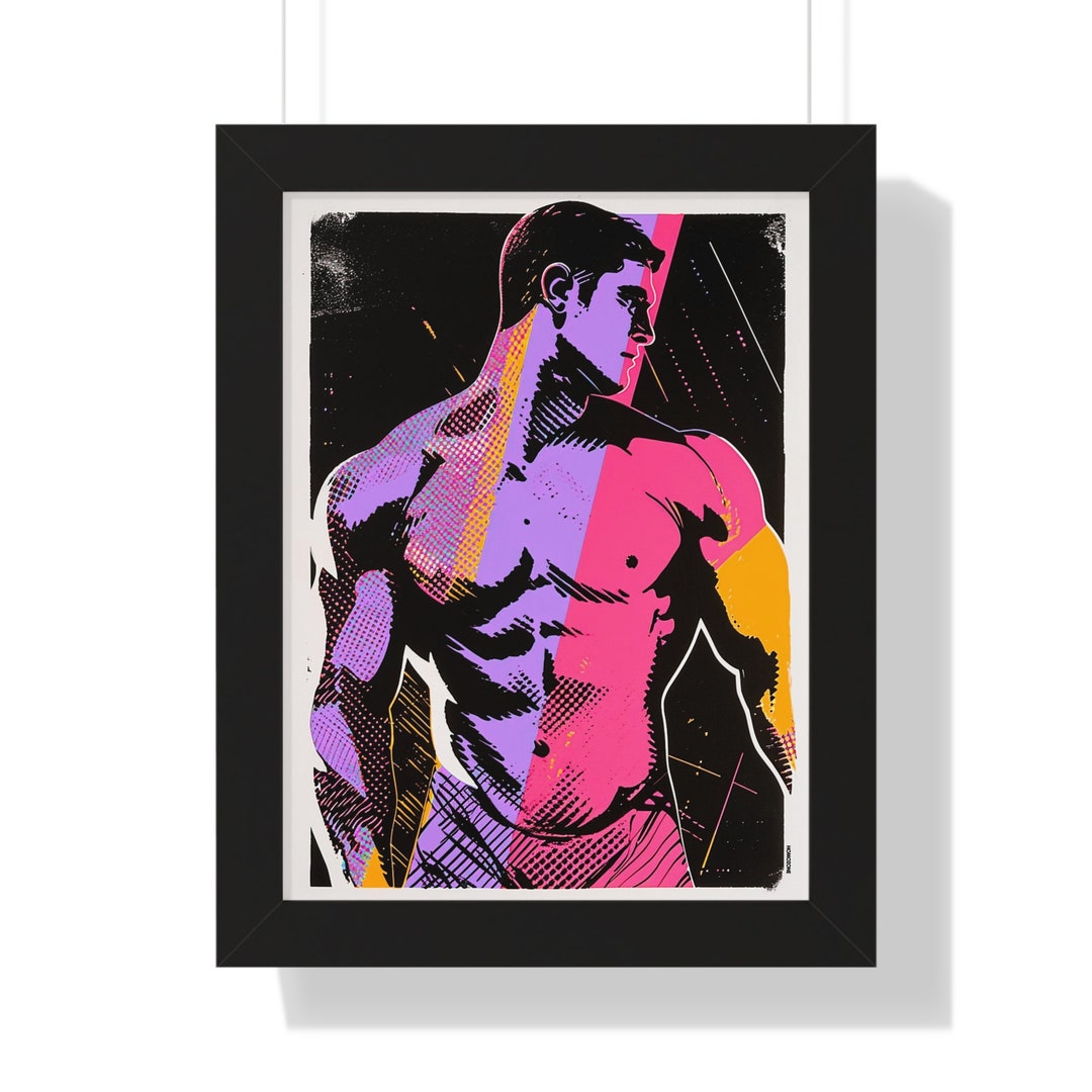 Neon Noir Muscle Man Art Print - Pop Art Inspired Framed Poster - 12 X ...
