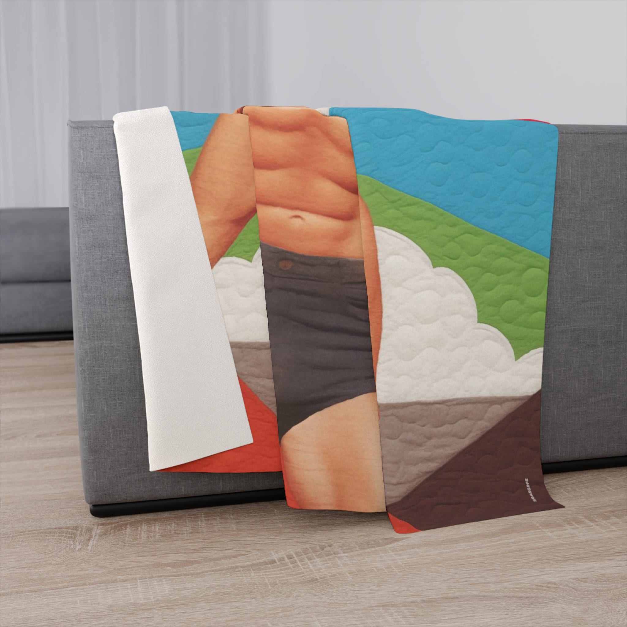 Muscular Man Sherpa Blanket - Faux-quilt Colorful Design - Cozy ...