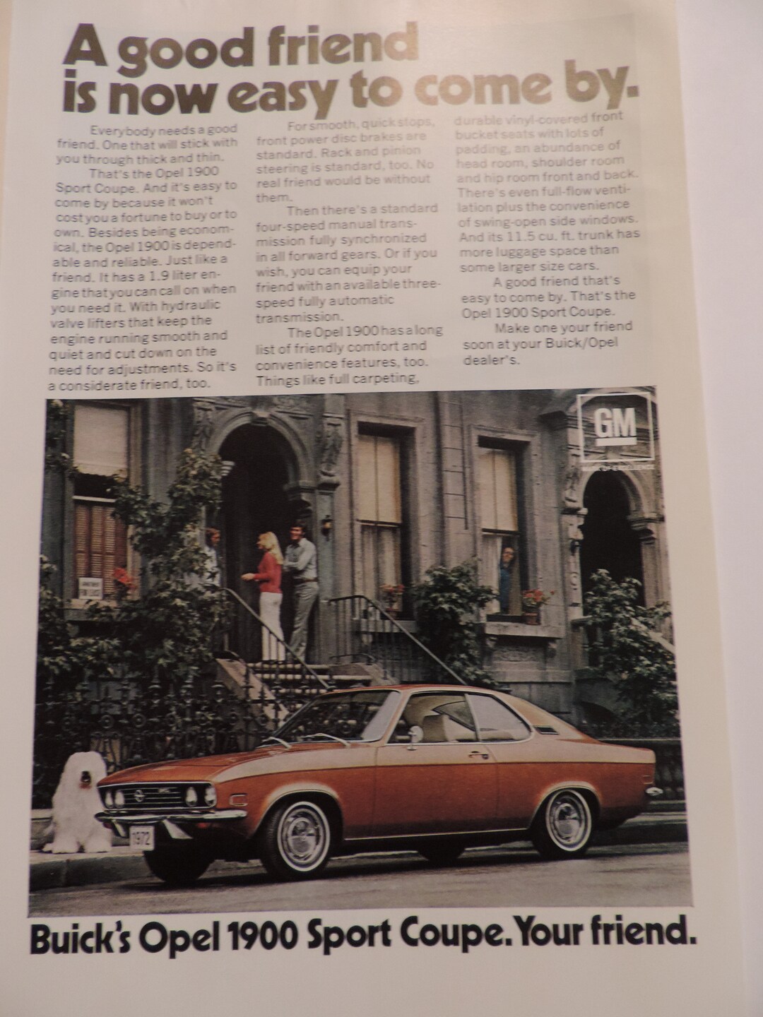 1972 GM Buick Opel - Opel 1900 Sport Coupe (manta) Full Page Color ...