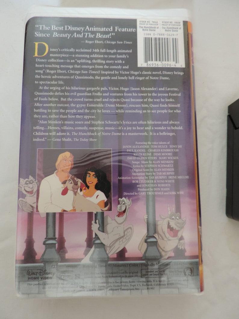 Walt Disney Masterpiece Animated VHS Video - the Hunchback of Notre ...