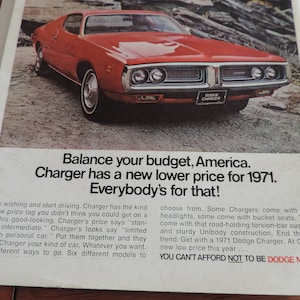 1971 Dodge Charger Red Full Page Color Print Ad - Etsy