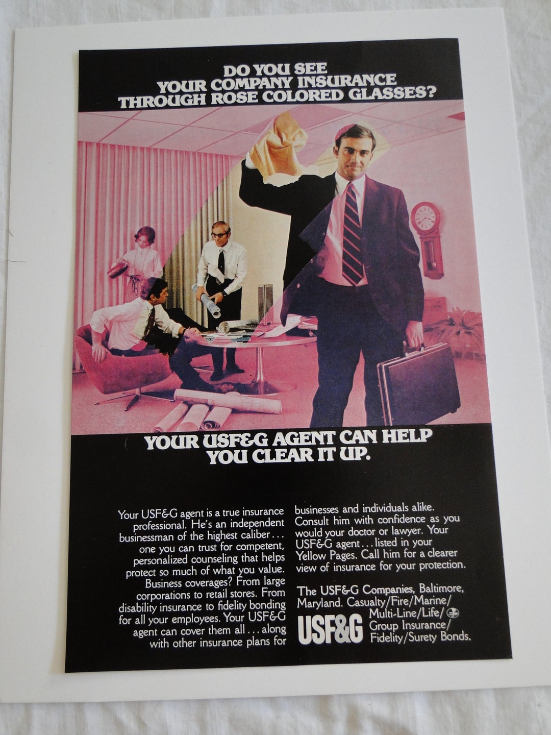 1972 USF&G Insurance "rose Colored Glasses" Full Page Color Print Ad - Etsy