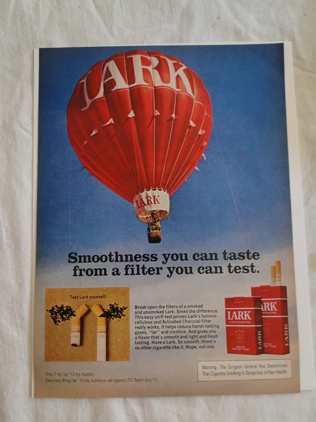 1974 Lark Filter Cigarettes Full Page Color Print Ad - Etsy