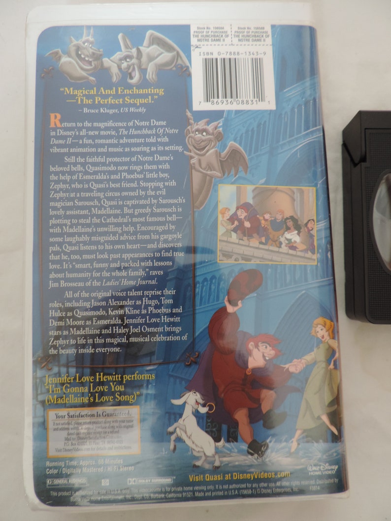 Walt Disney Pictures Animated VHS Video the Hunchback of Notre Dame II ...