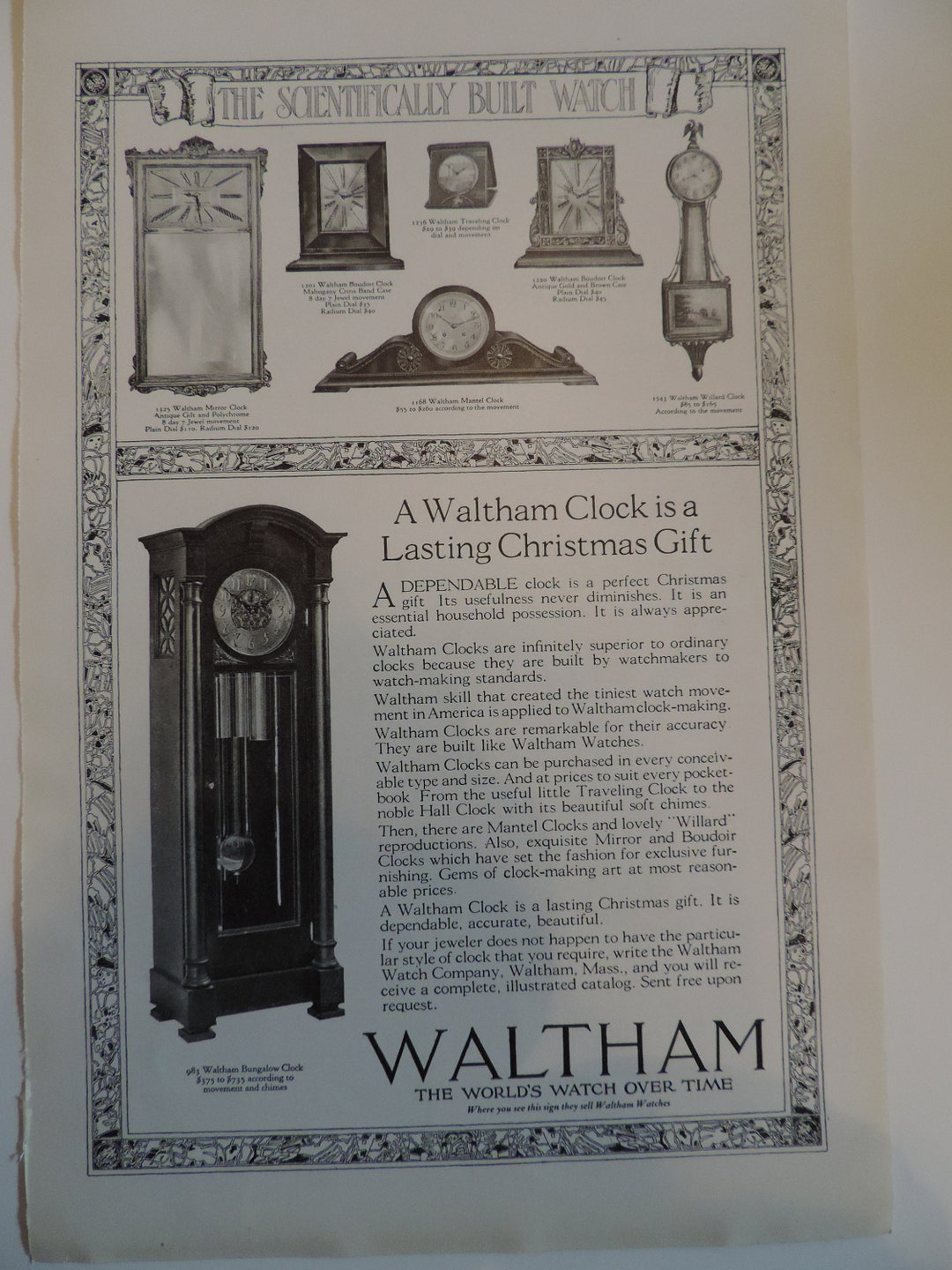 1921 WALTHAM CLOCK Full Page Black & White Print Advertisement - Etsy