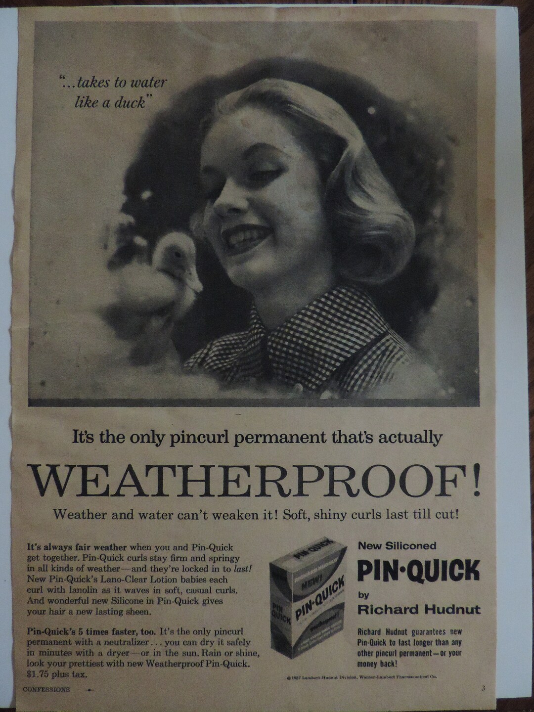 1957 Pin-quick Lano-clear Hair Lotion Full Page Black & White Print ...