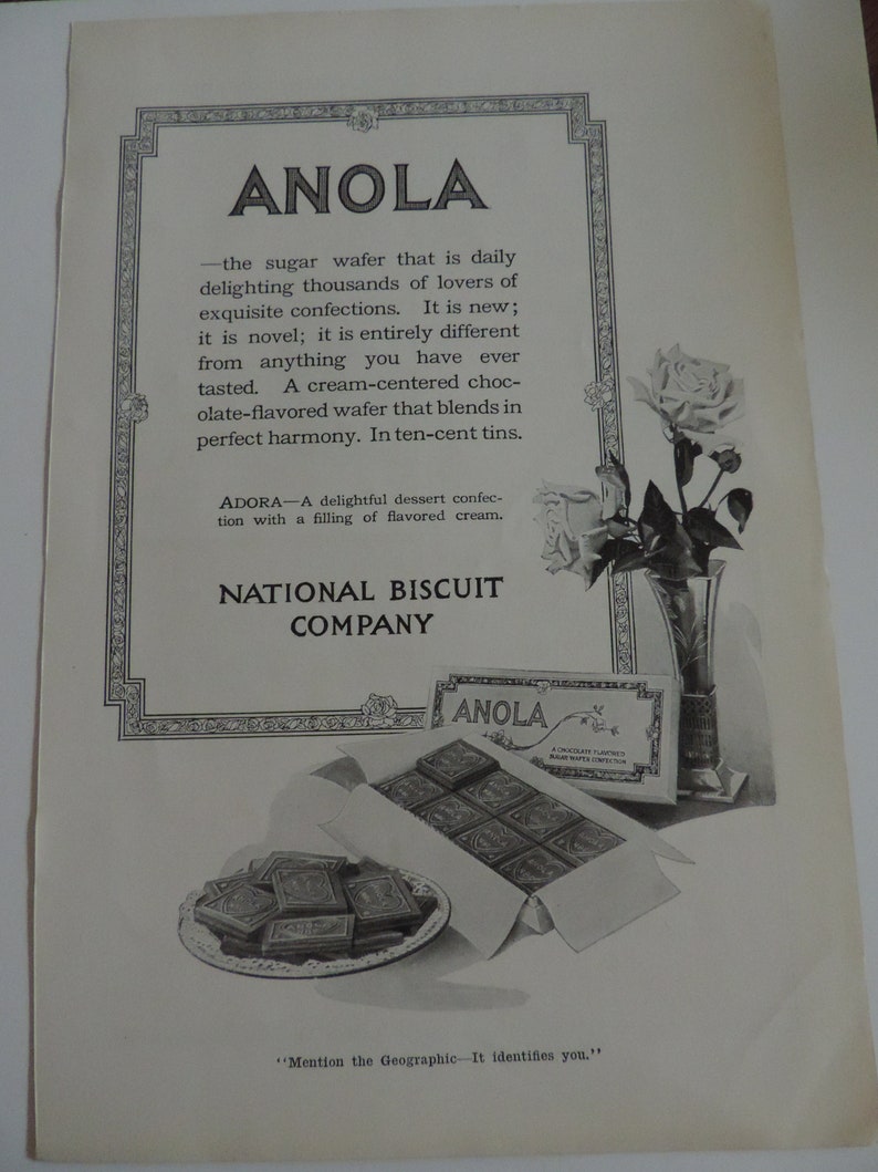1915 NABISCO Anola Sugar Wafers Full Page Print Ad - Etsy