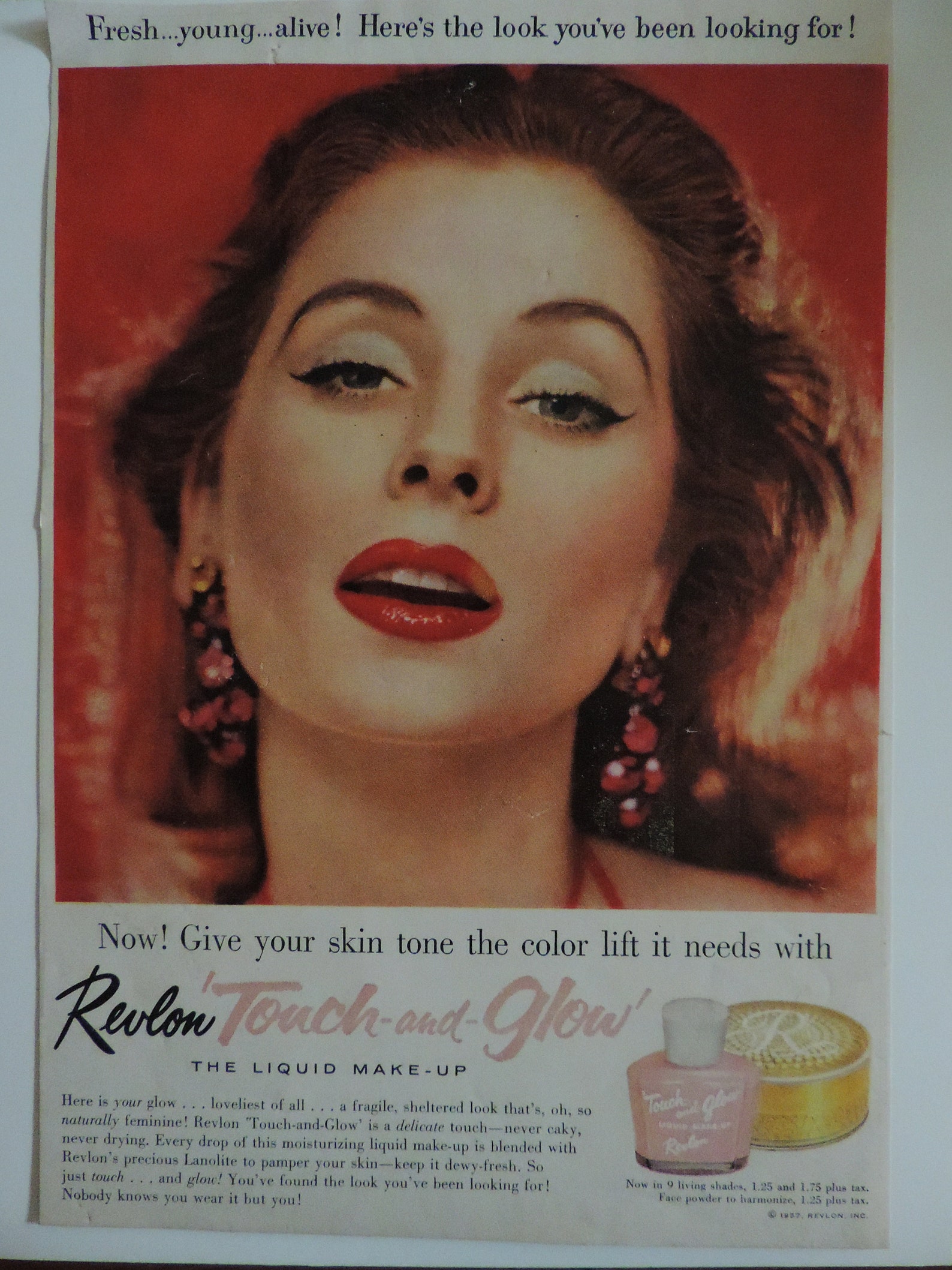 1957 Revlon 'touch-and-glow' Liquid Make-up Full Page Color Print ...