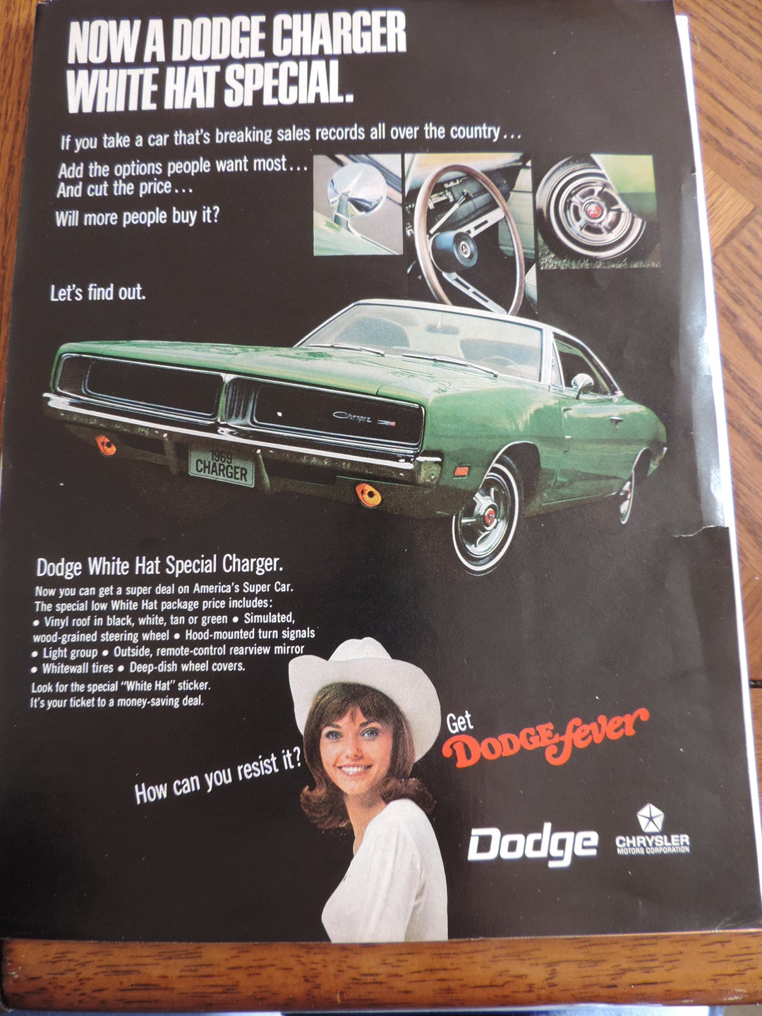 1969 Dodge Charger Coupe "white Hat Special" Full Page Color Print Ad ...