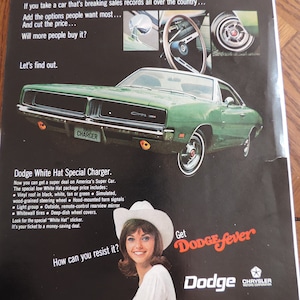 1969 Dodge Charger Coupe "white Hat Special" Full Page Color Print Ad ...