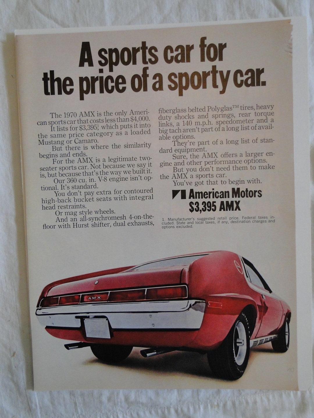 1970 AMC AMX Full Page Color Print Ad - Etsy