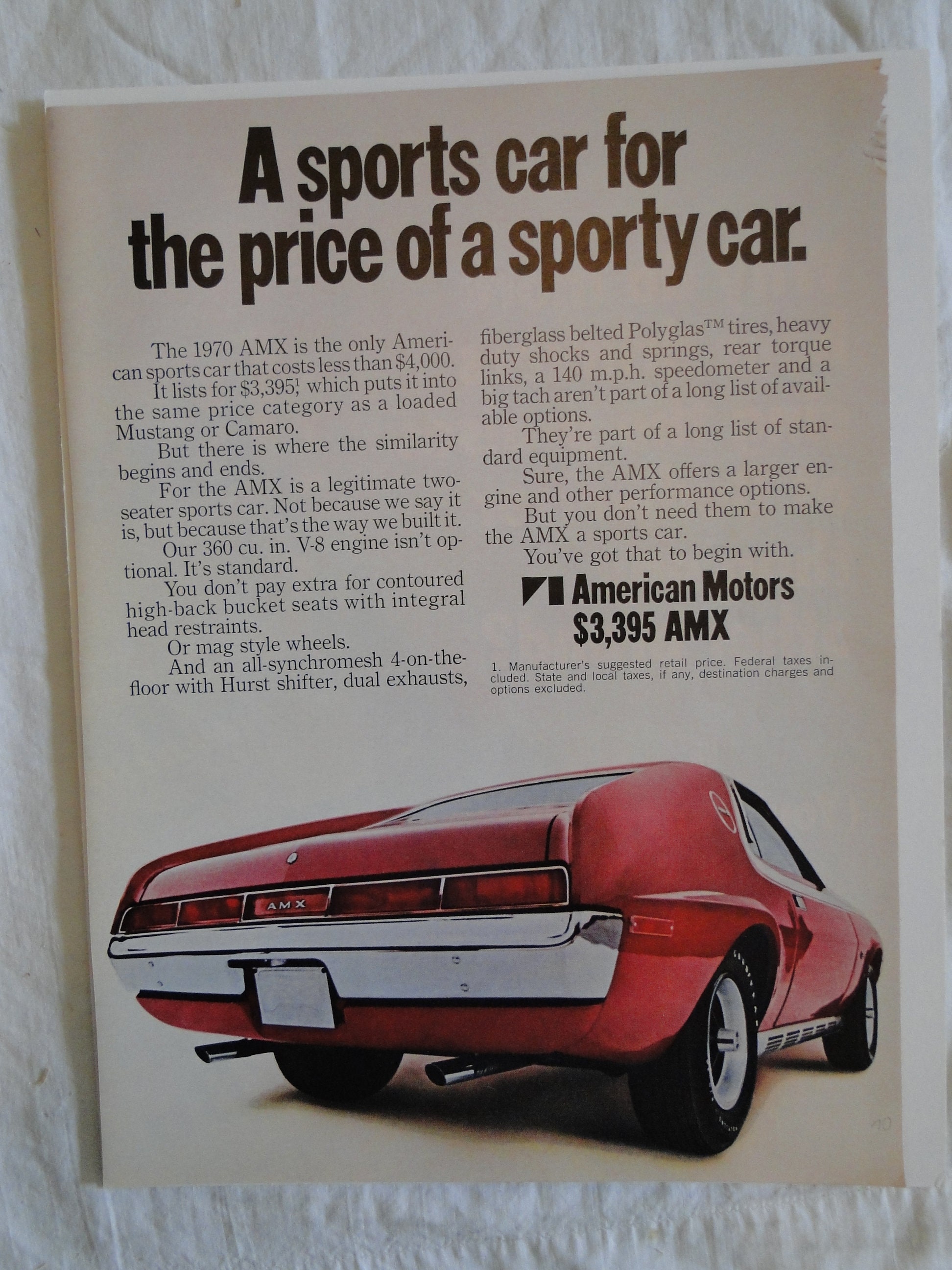 1970 AMC AMX Full Page Color Print Ad - Etsy