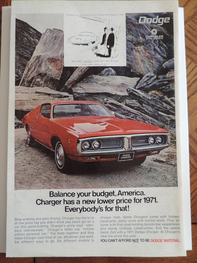 1971 Dodge Charger Red Full Page Color Print Ad - Etsy