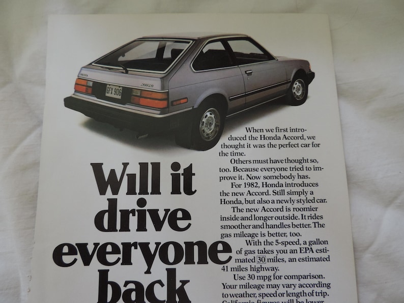 1982 Honda Accord Full Page Color Print Ad - Etsy