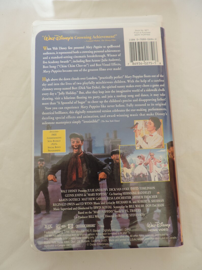 Walt Disney's Masterpiece Live Action VHS Video - Mary Poppins - Julie ...