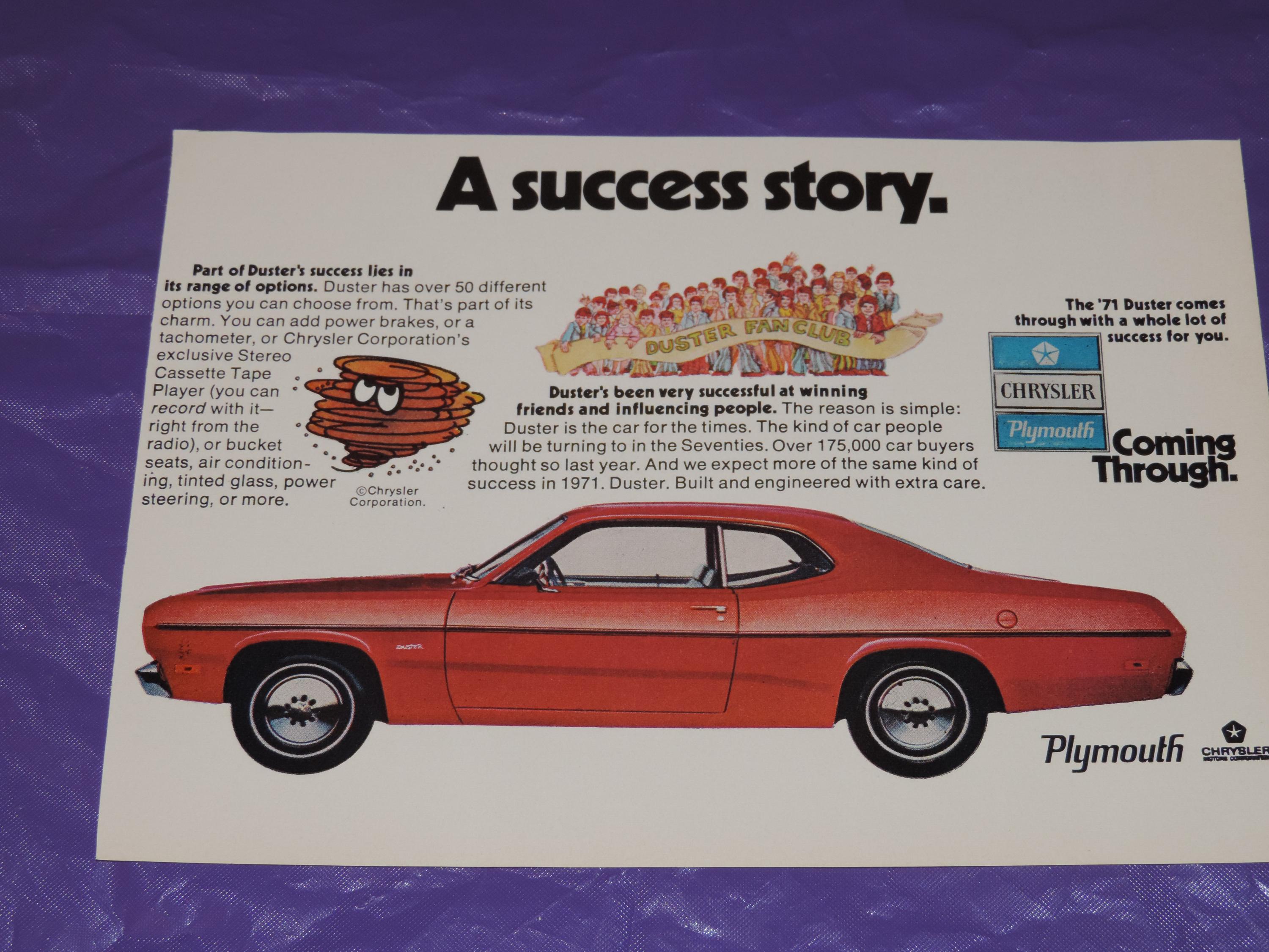 1971 Plymouth Duster Two Half Page Color Print Ads - Etsy