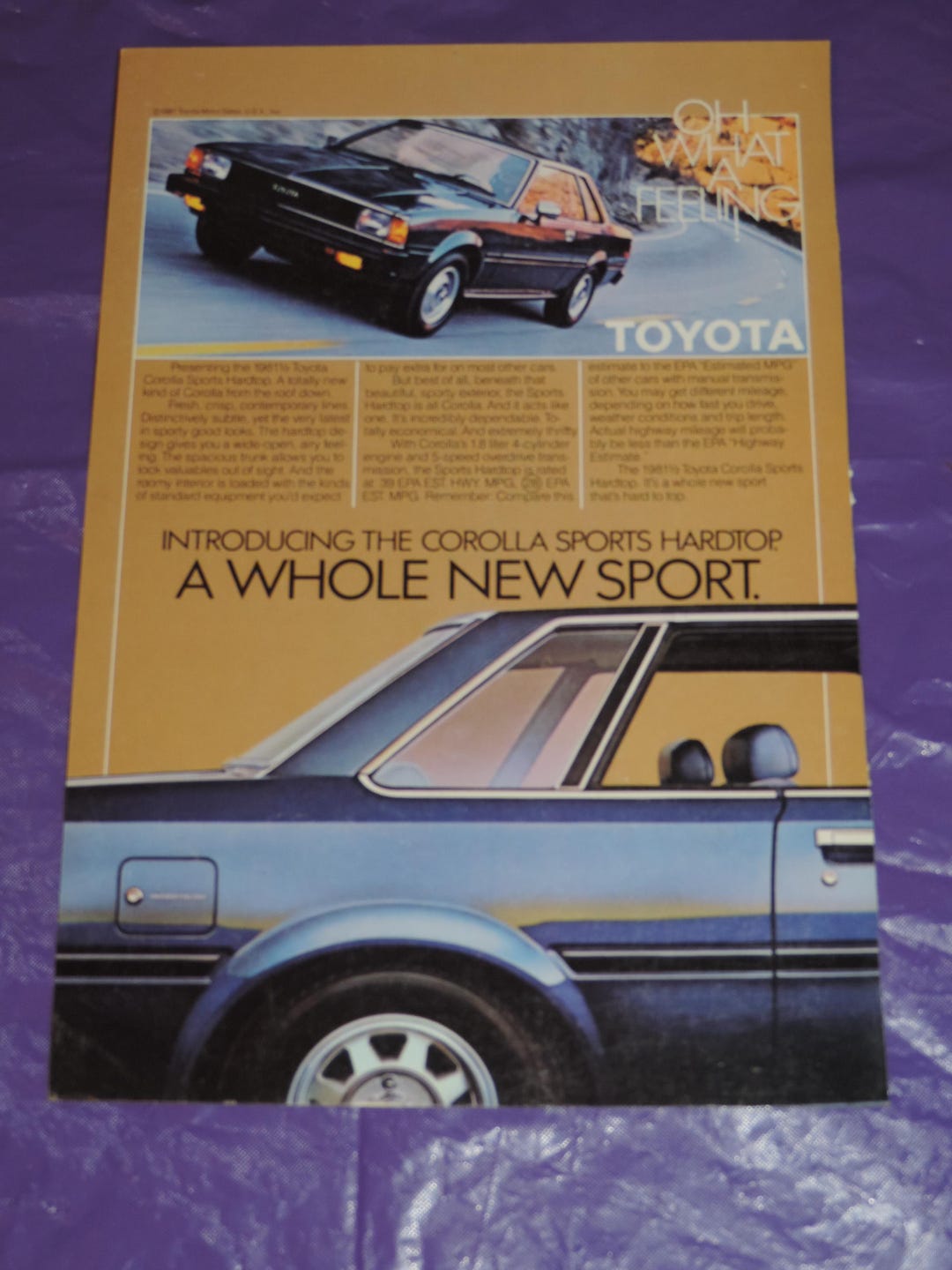 1981 Toyota Corolla Sports Hardtop Full Page Color Print Ad - Etsy
