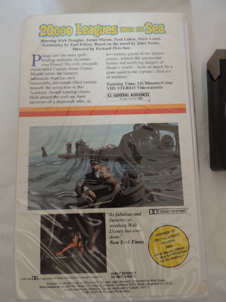 Walt Disney Home Live Action VHS Video 20,000 Leagues Under the Sea ...