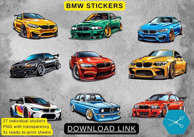 27 BMW Car Stickers, Digital Download, PNG With Transparency - Etsy