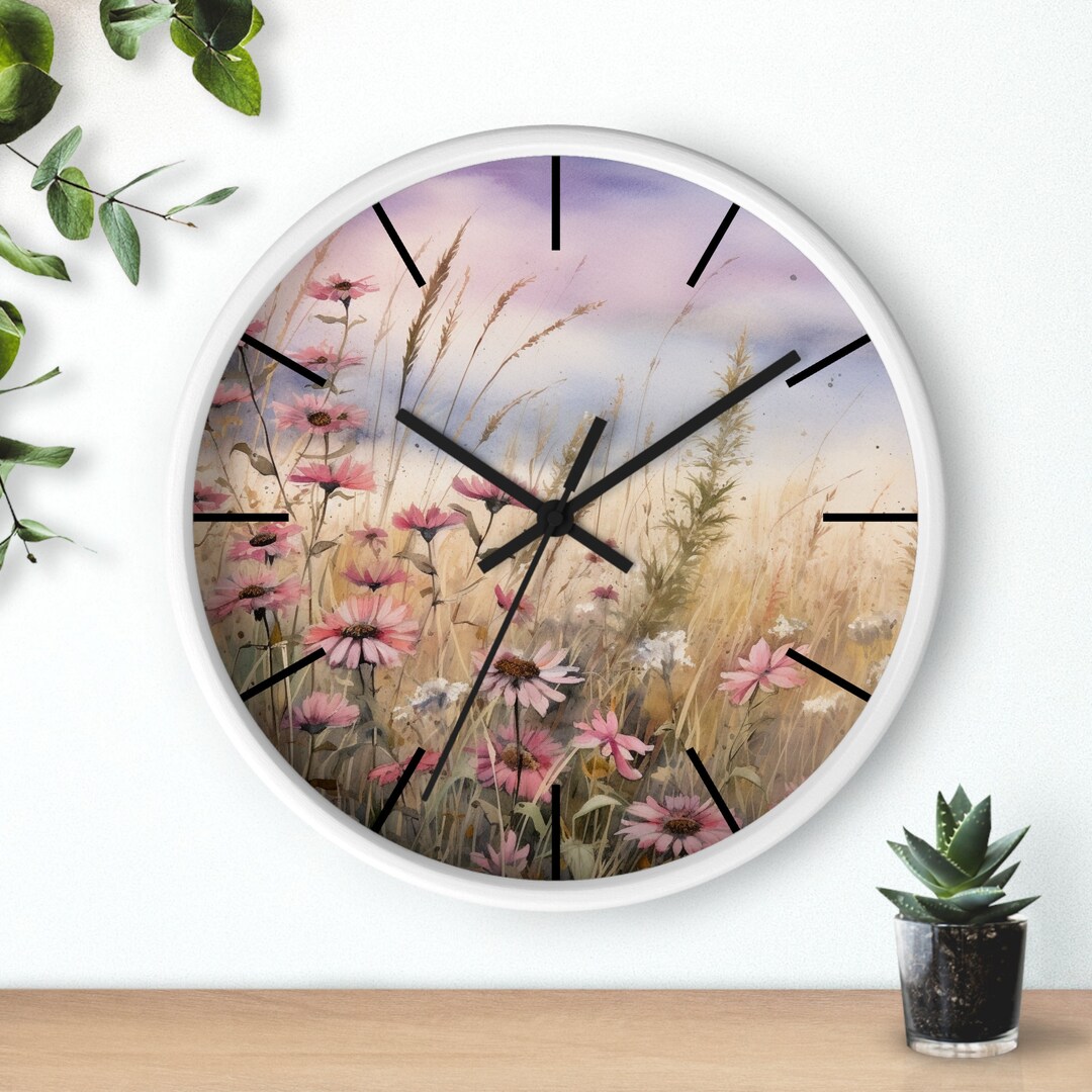 Wall Clock - Serene Meadow Flowers - Etsy