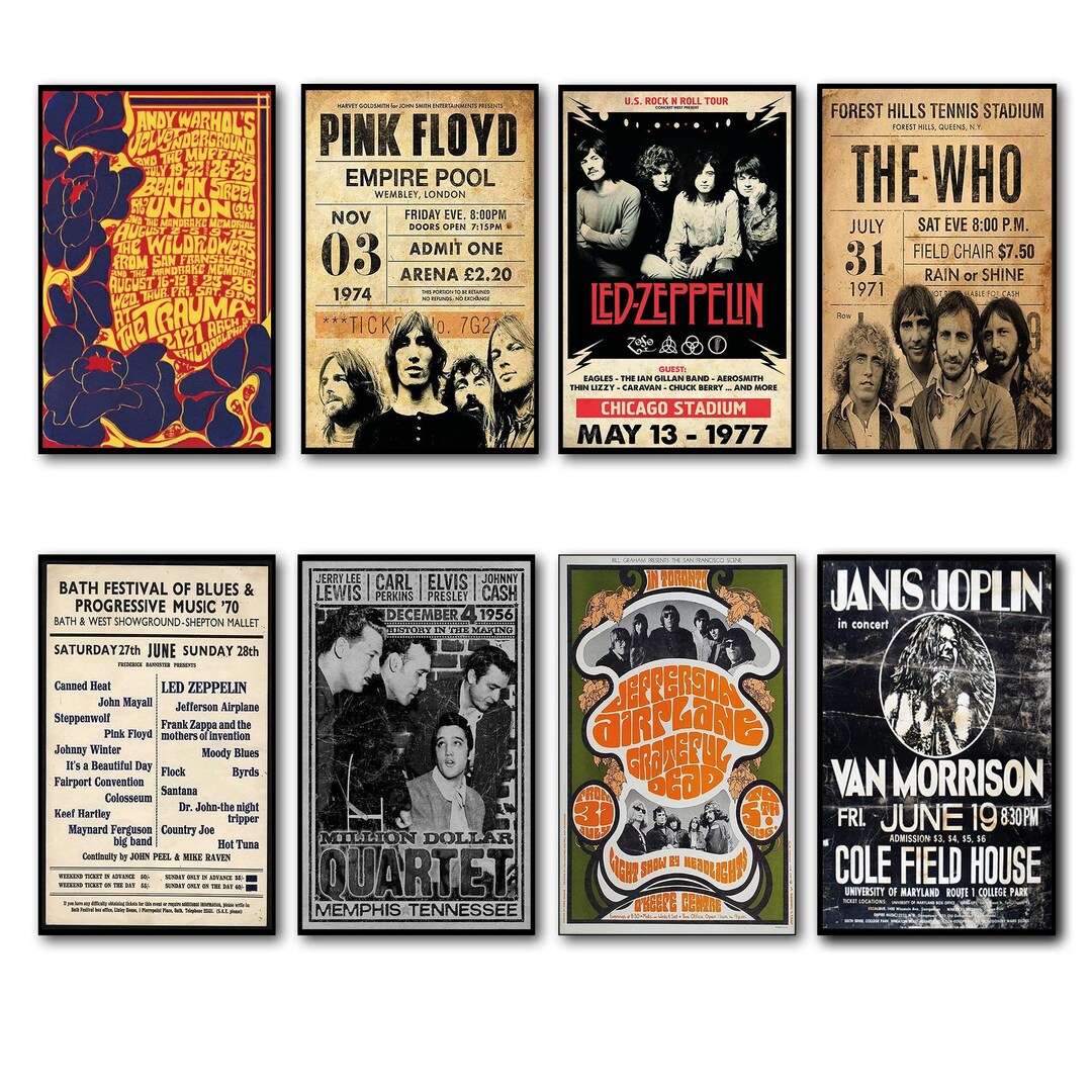 Vintage 1960 70s Psychedelic Music Posters Fridge Magnets Set of 8 ...