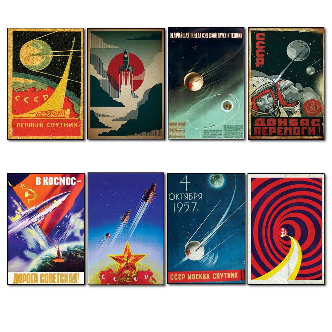 Vintage Sputnik Atomic Soviet Space Race Poster Fridge Magnets Set of 8 ...