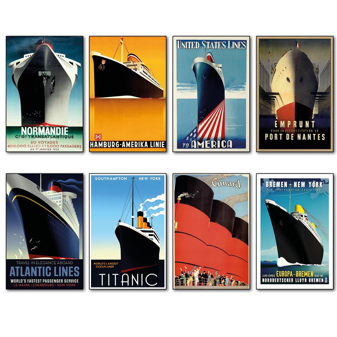 Vintage Atlantic Liner Shipping Poster Fridge Magnets - Set of 8 ...