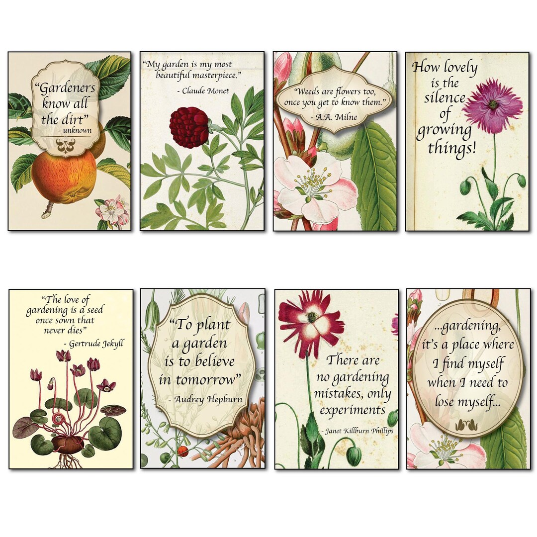 Gardening Inspiration Quotes Victorian Botanical Prints Fridge Magnets ...