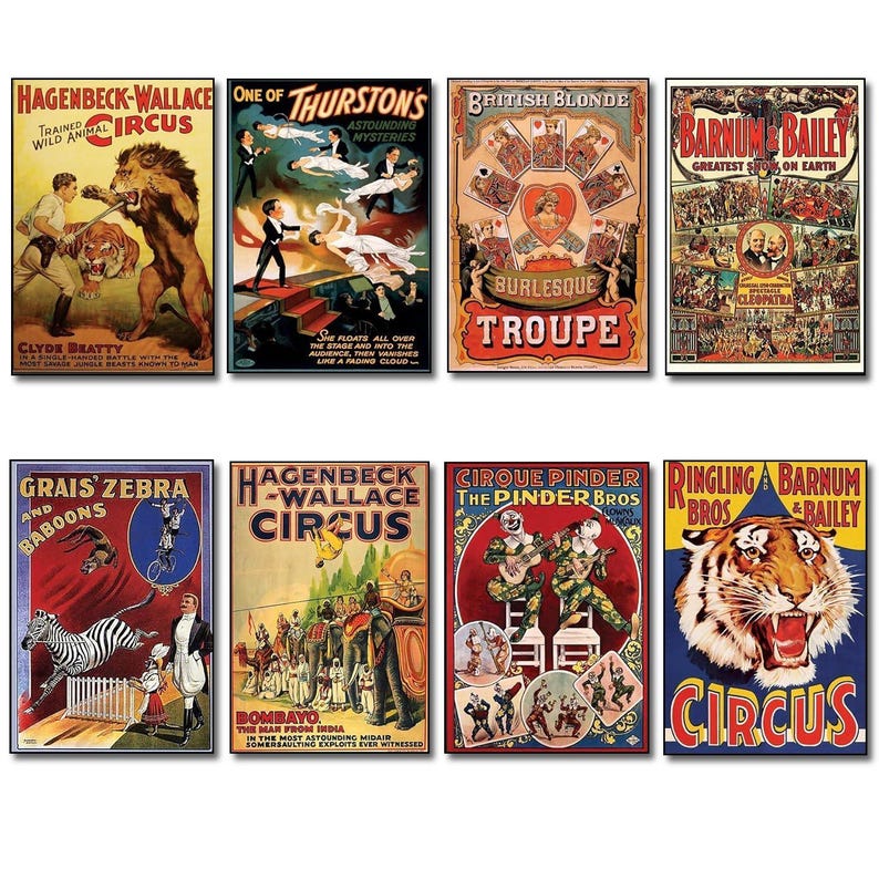 Vintage Circus and Performance Posters Fridge Magnets Set of 8 Magnets ...
