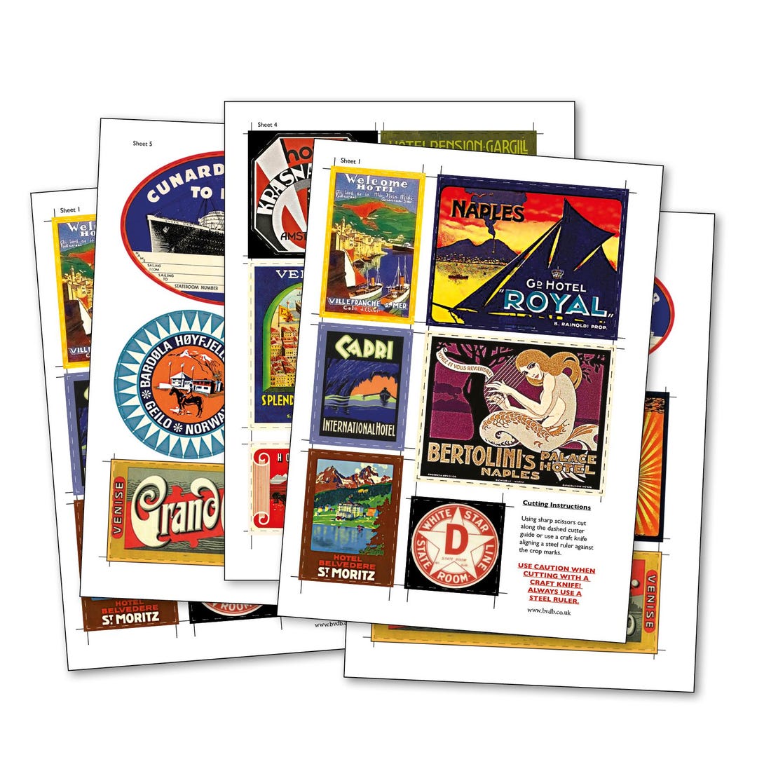 Reproduction Vintage Hotel LUGGAGE LABEL STICKERS for Suitcase or ...