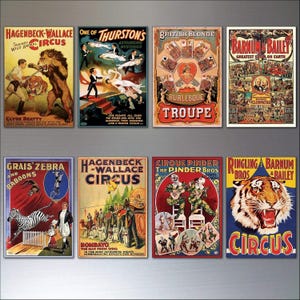 Vintage Circus and Performance Posters Fridge Magnets Set of 8 Magnets ...