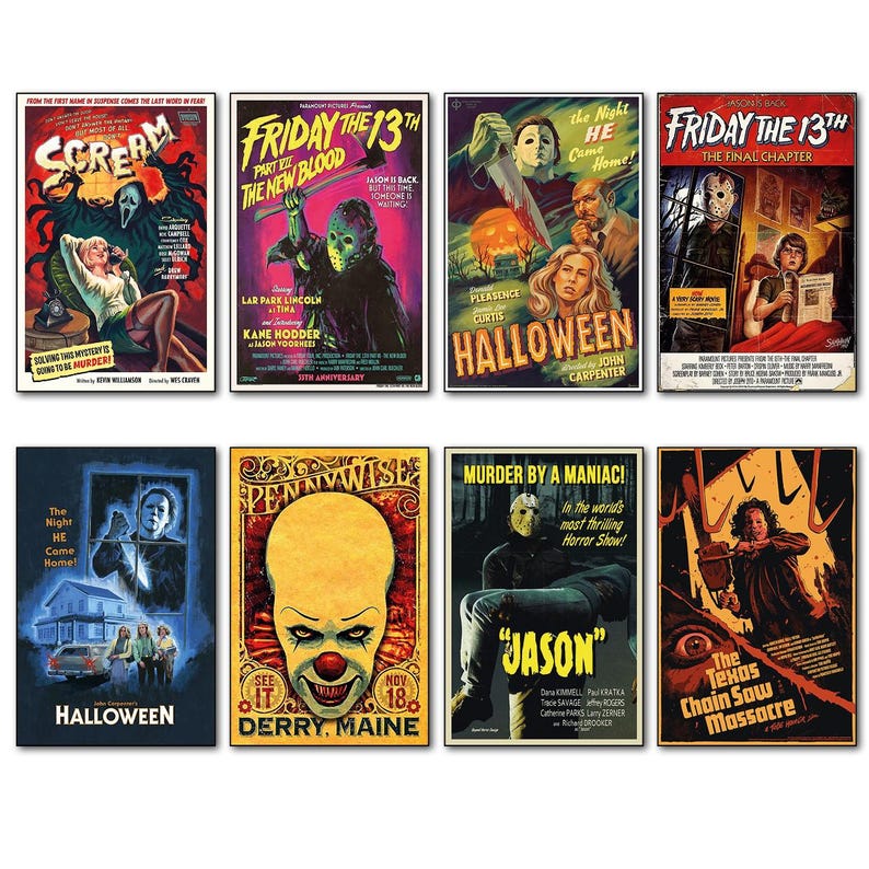 A Set of 8 Vintage Classic Horror Movie Film Poster Fridge Magnets No.6 ...