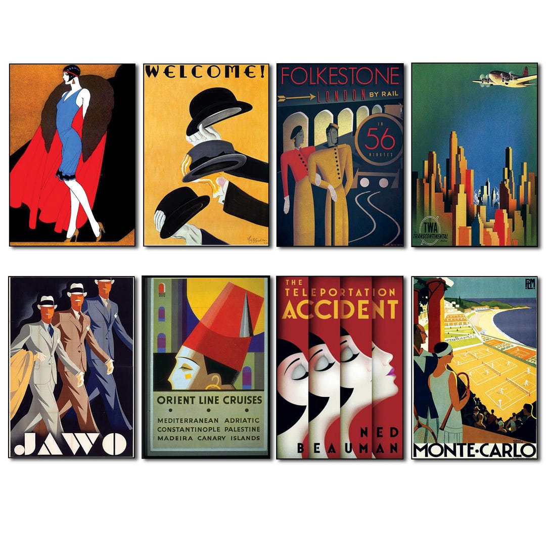 Art Deco Vintage Posters Fridge Magnets Set of 8 Magnets - Etsy