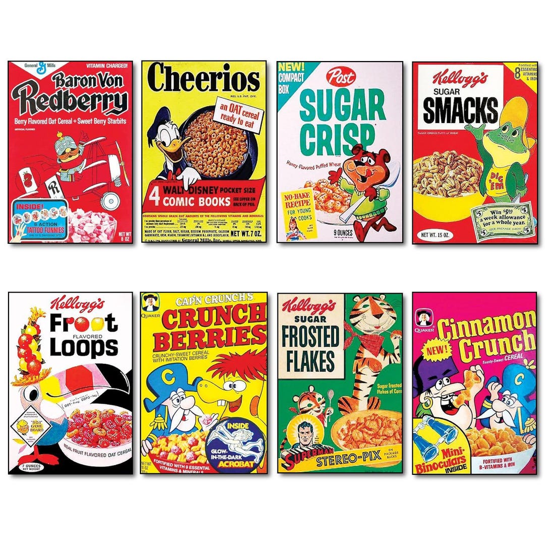 Vintage Cereal Box Fridge Magnets Set of 8 Large Retro Reproduction ...