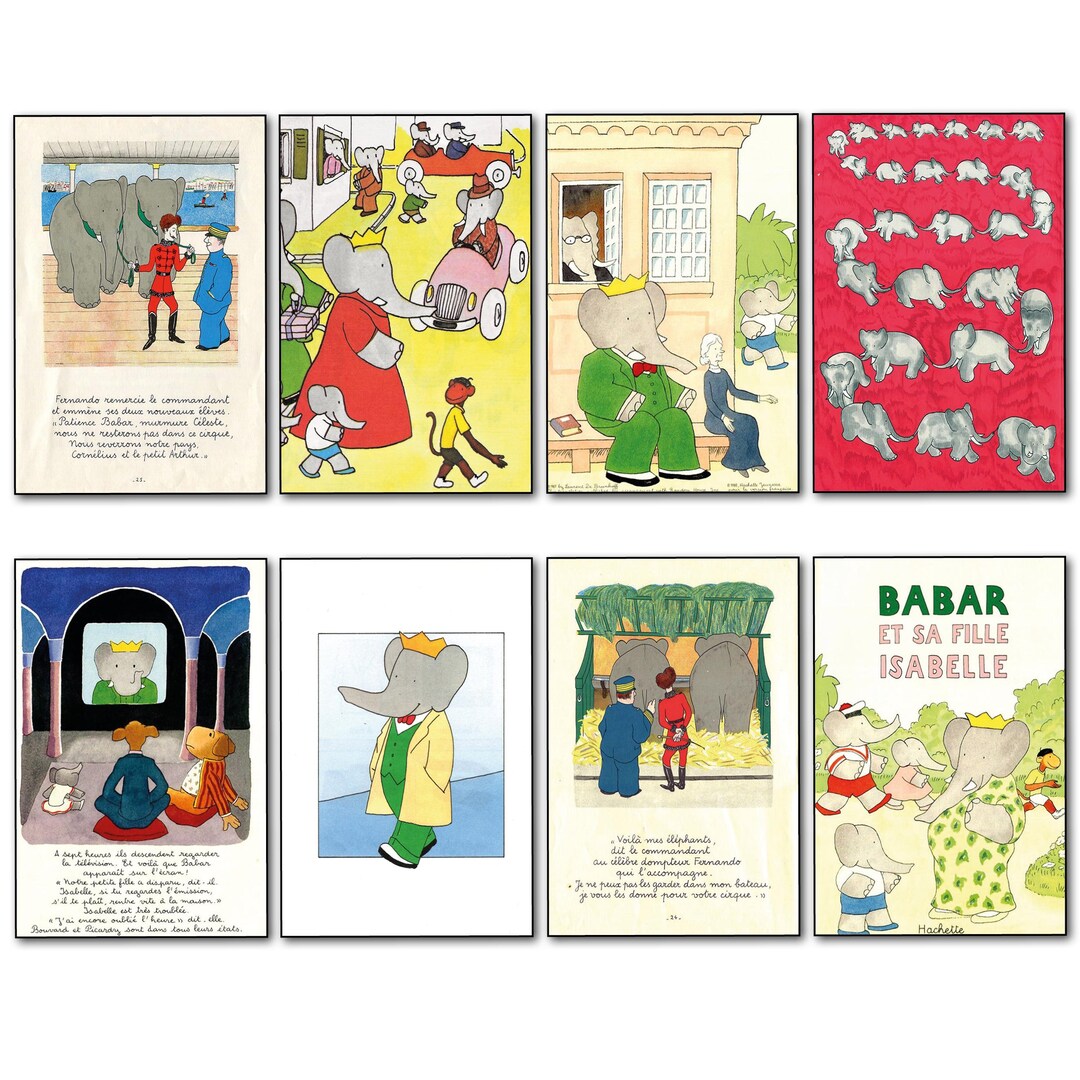 Babar the Elephant French Book Vintage Fridge Magnets Set of 8 - Etsy