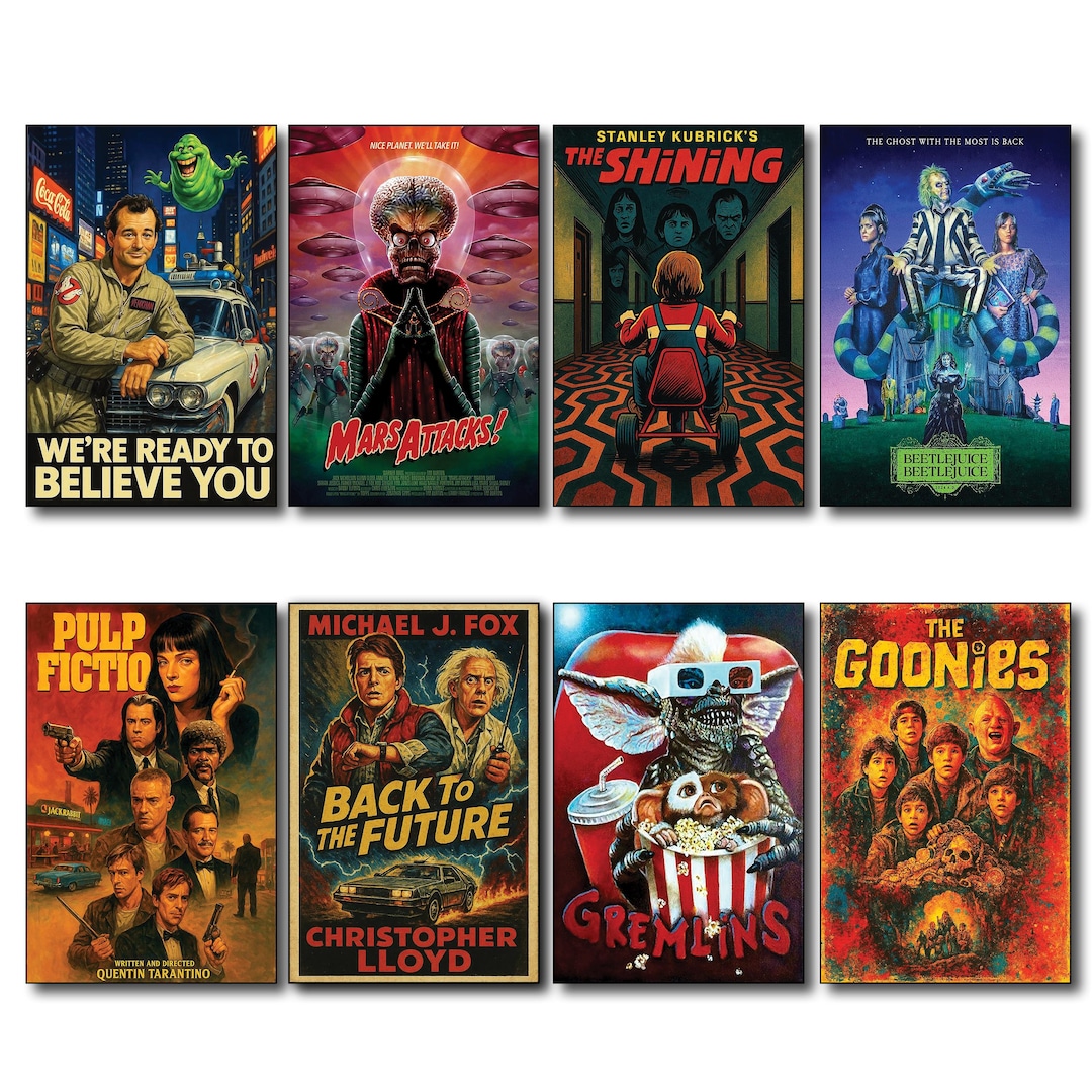 Vintage Horror Movie Poster Fridge Magnets - Set of 8, Retro Film Art ...