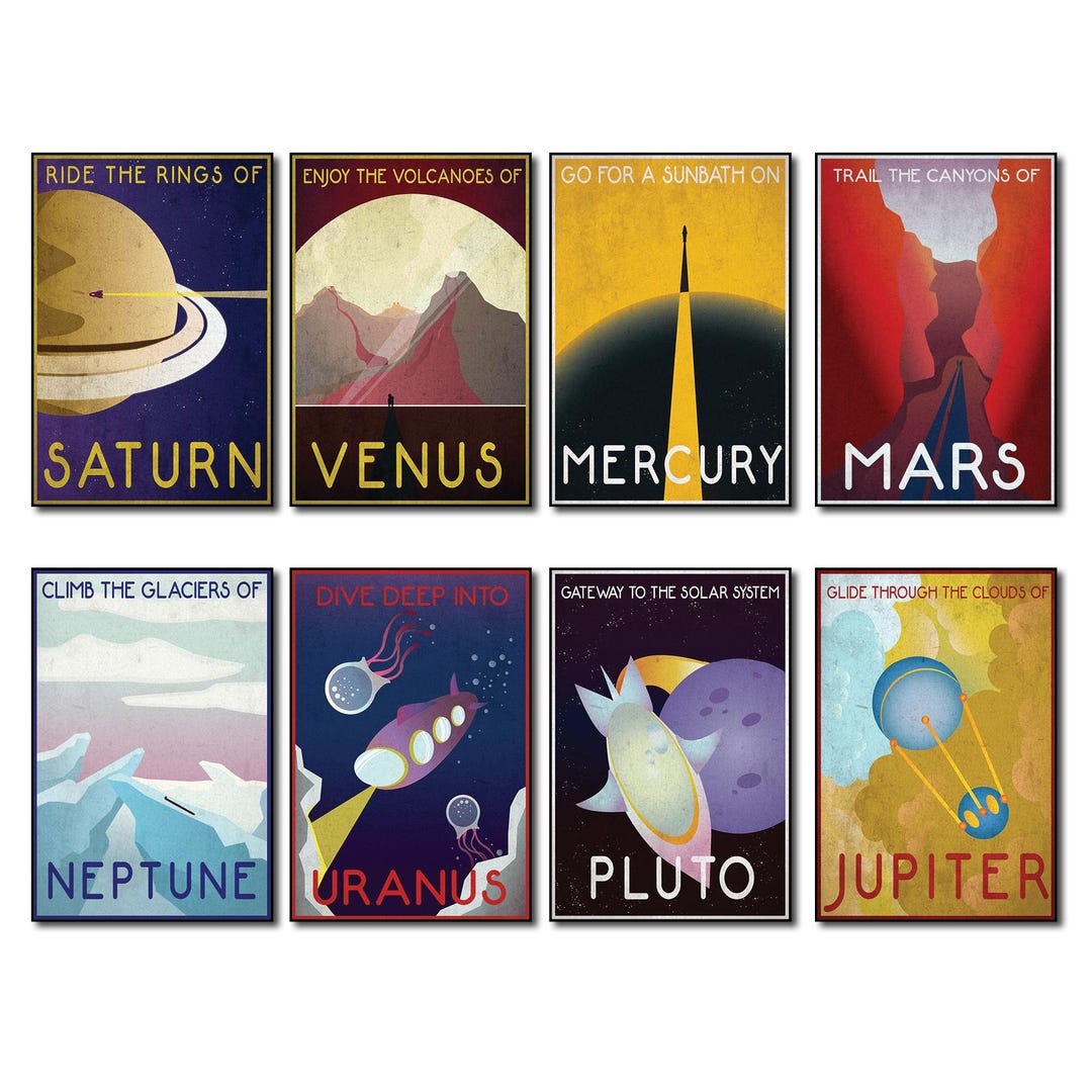 Space Travel Explorer Nasa Retro Sci Fi Artwork Set of 8 Science ...