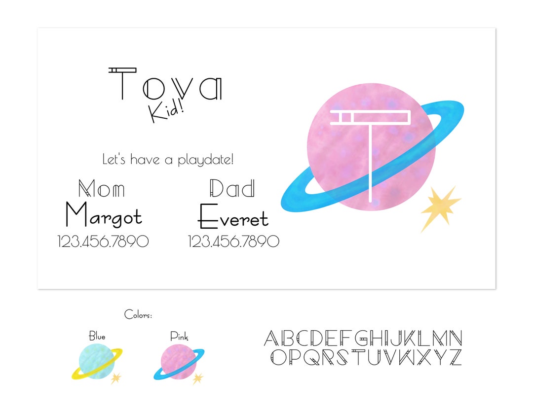 Kids Planet Monogram Play Date Cards in Watercolor Blue or Pink Set of 40 - Etsy