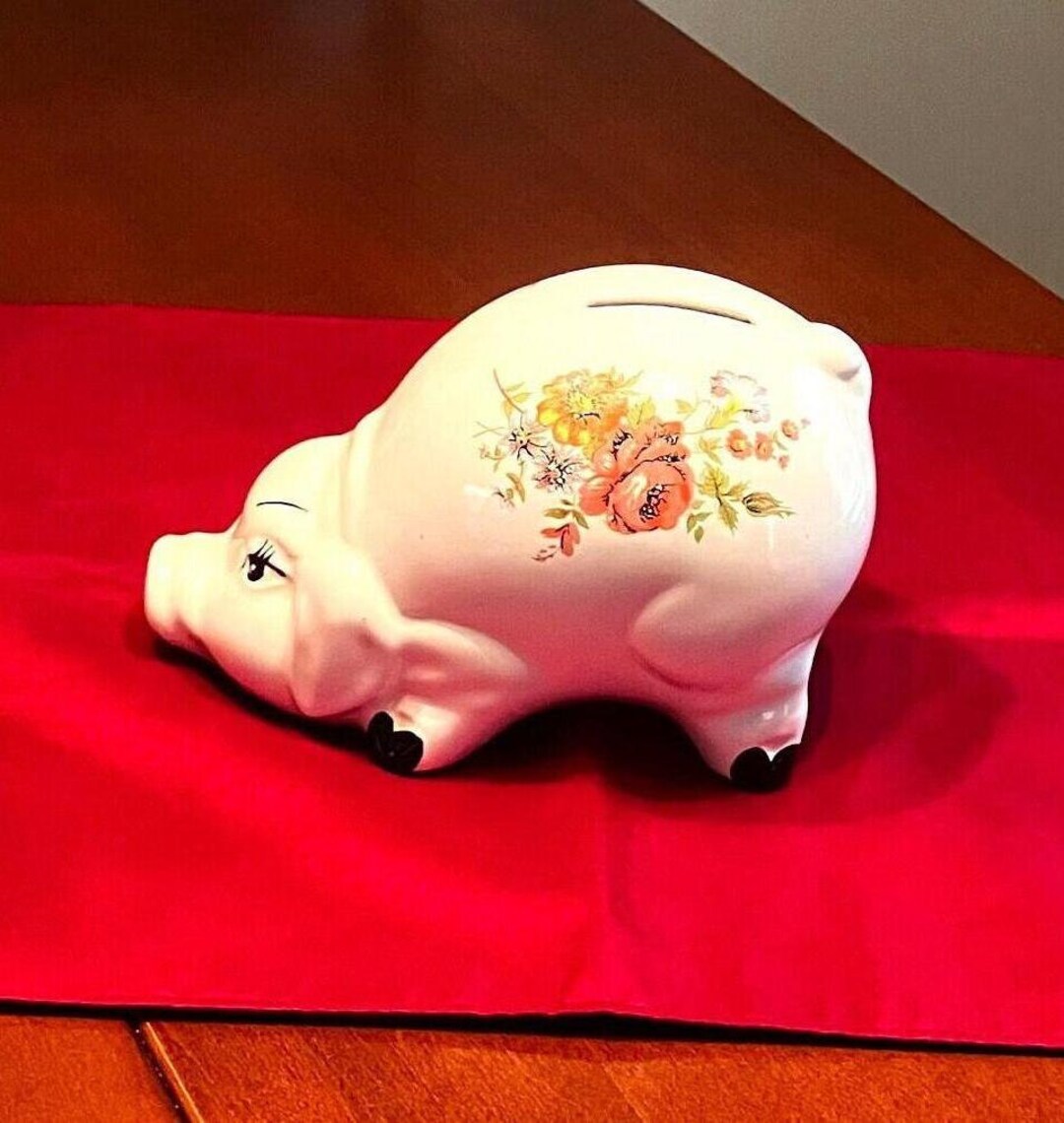 Vintage Floral Porcelain Piggy Bank - Circa 1960 - Etsy
